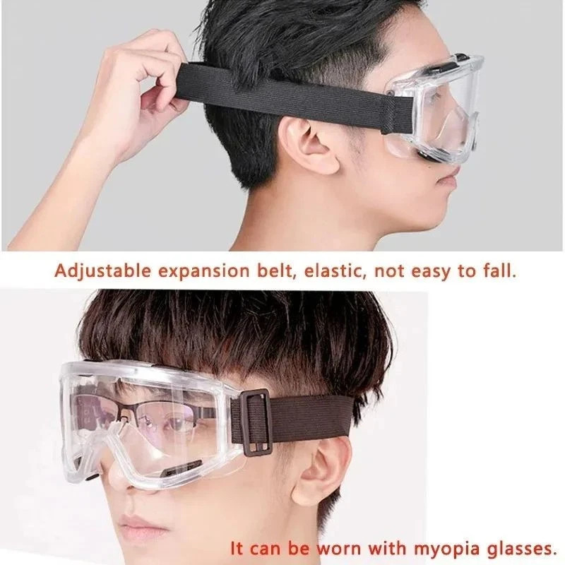 1PC Safety Goggles Eye Protective Over Glasses Clear Anti Fog Dust ...
