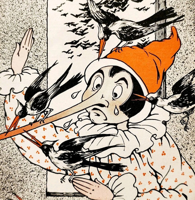 1927 Violet Moore Higgins Pinocchio Attacked By Woodpeckers Lithograph ...