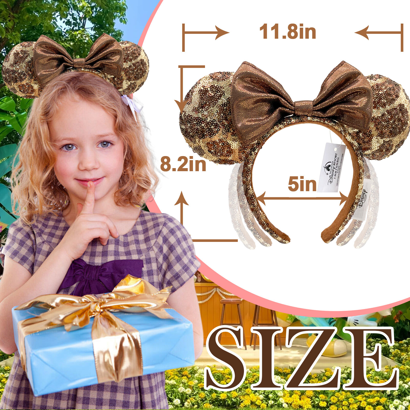 Disney- Parks Animal Kingdom Giraffe Print Sequin Brown Minnie Ears Bow Headband | eBay