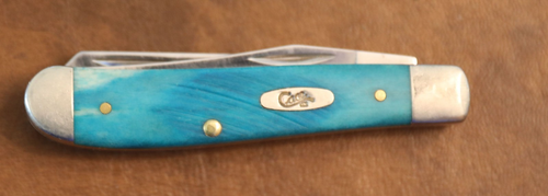 Case XX 6207 SS Blue Bone Handle Two Blade Trapper Pocket Knife USA ...