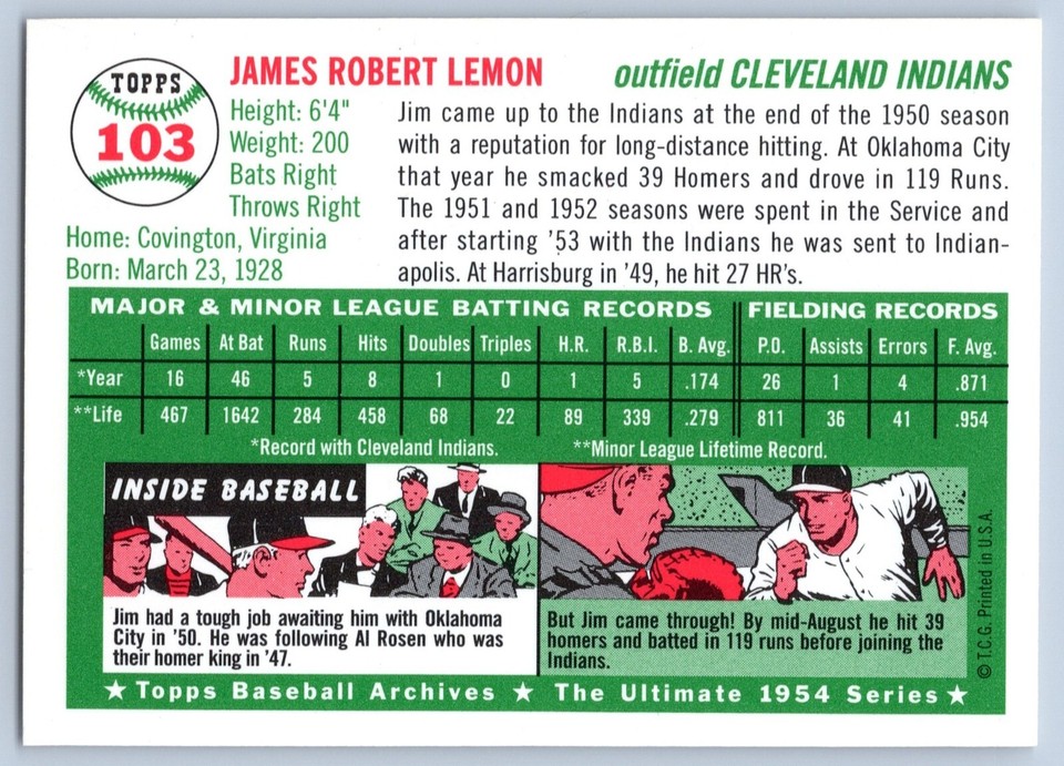 JIM LEMON 1994 TOPPS ARCHIVES '54 GOLD NO 103 84104 | eBay
