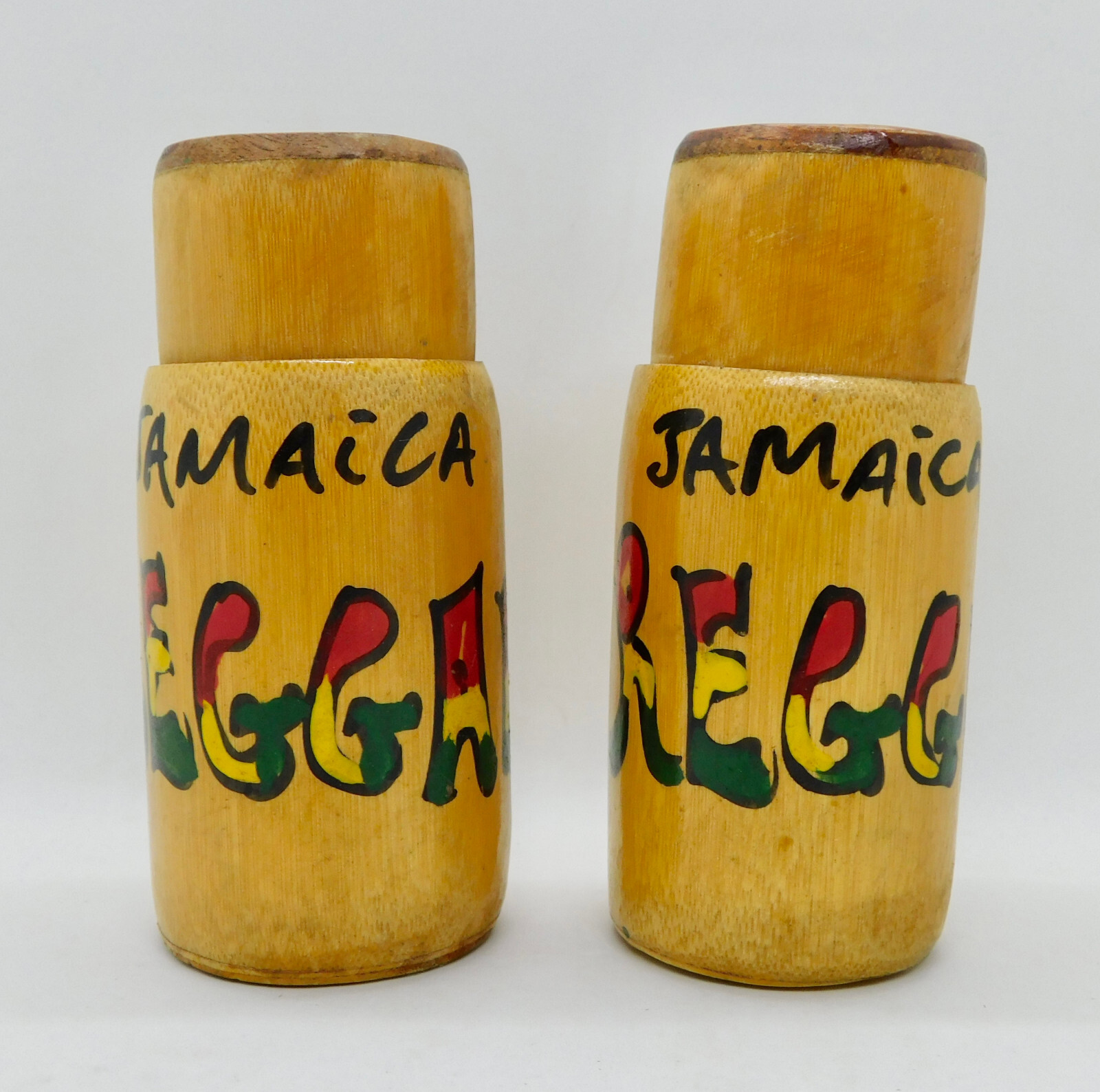 4.5" Handpainted Wooden Jamaica Reggae Souvenir Salt And Pepper Shakers ...