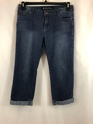 Salt Works Womens Size 4 Blue Mid-Rise Straight Cuffed Capri Stretch ...