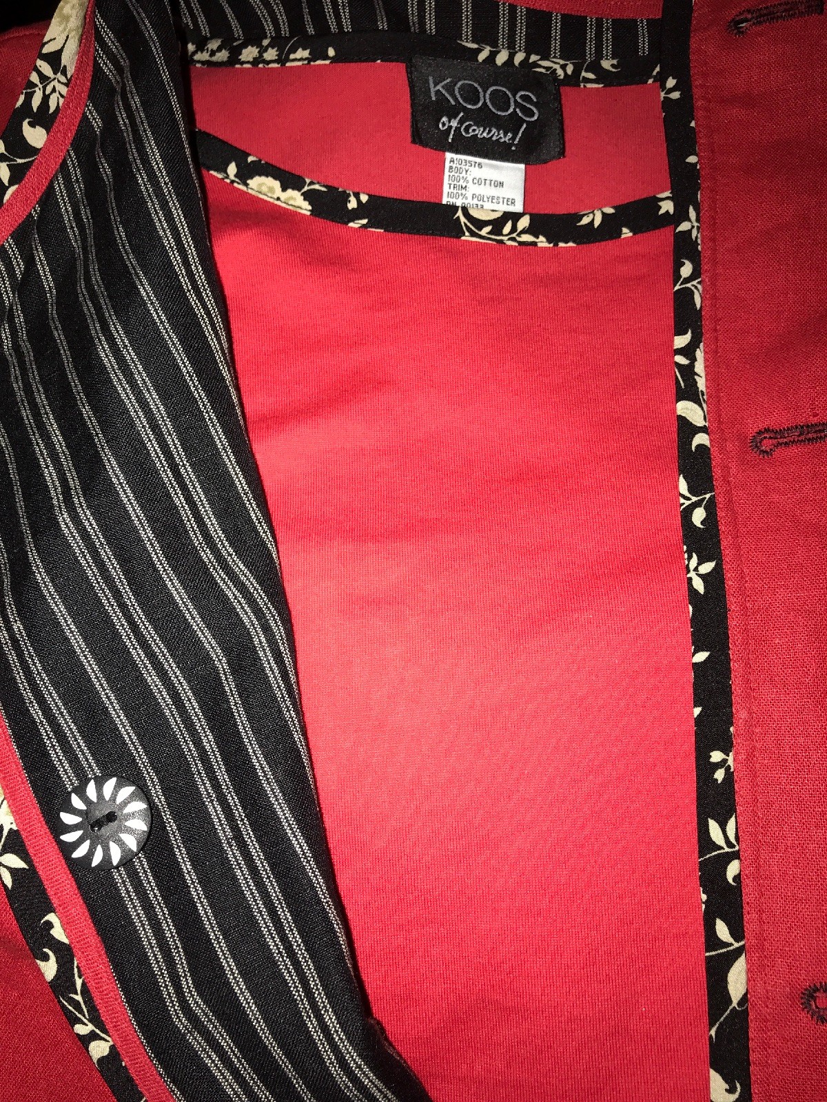 KOOS of Course! Red White Black Reversible Jacket w/ Matching Top Women ...