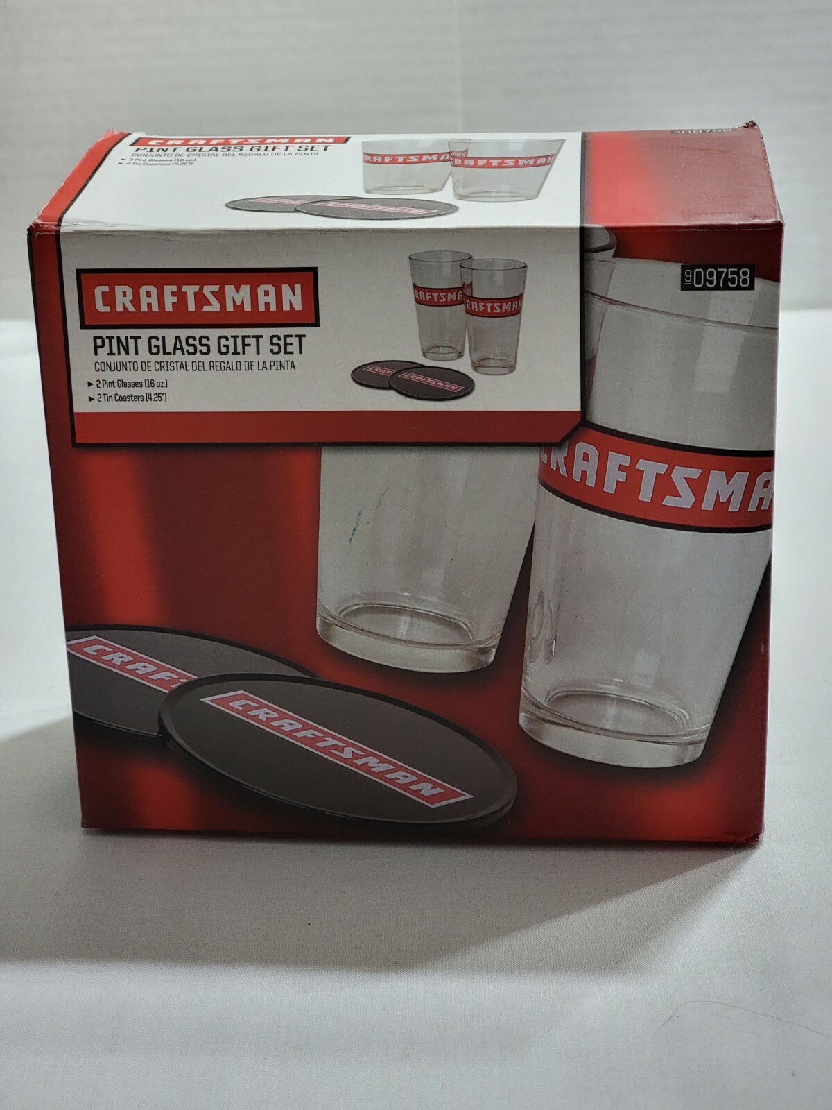 NEW SEARS CRAFTSMAN PINT GLASS GIFT SET 2 GLASS 16 OZ TUMBLERS W/ TIN ...
