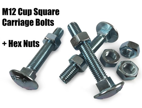M12 Cup Square Carriage Bolts With Hex Nuts Coach Screw Zinc Plated ...