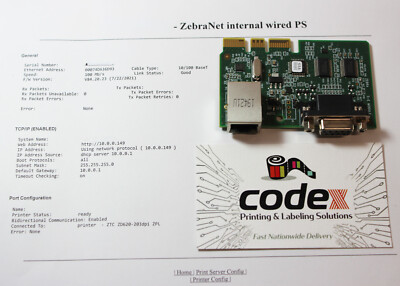 Zebra P1080383-440 ZD620 Ethernet & Serial Combined Module Qty ...