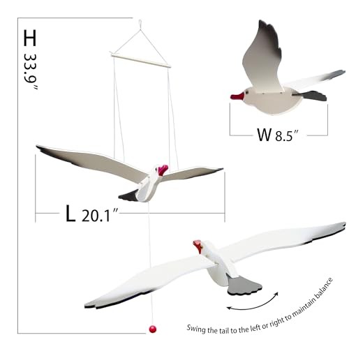 Wooden Flying Seagull Decorative Hanging Mobile Nautical Ornament 20 ...