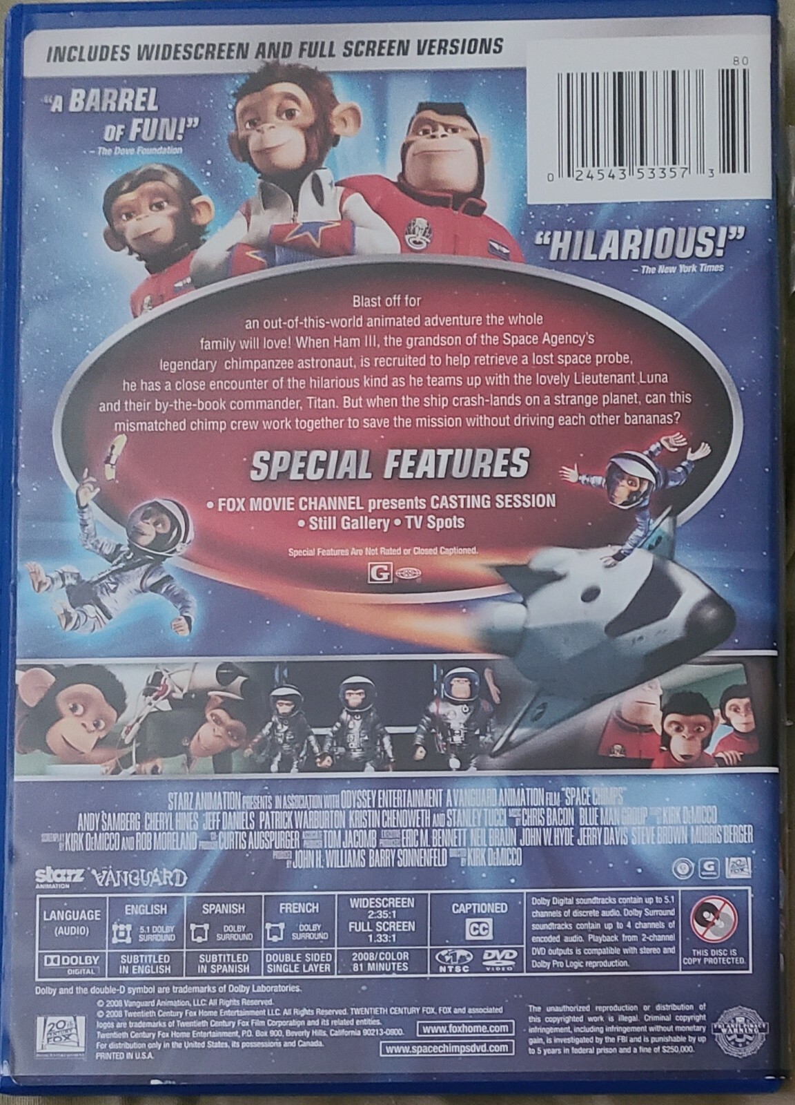 Space Chimps (DVD, 2008) Andy Samberg - Cheryl Hines - Jeff Daniels | eBay