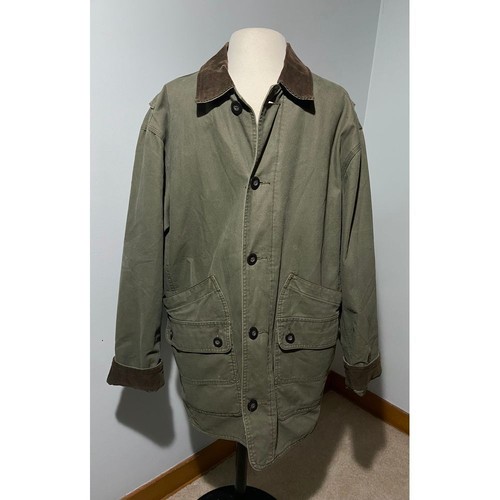 Vtg Orvis Mens Army Green Barn Chore Coat Jacket sz L Corduroy Trim ...