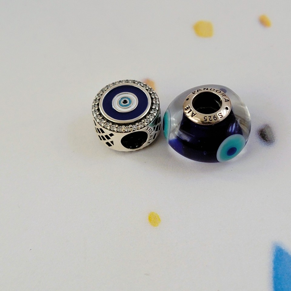 Set of 2 Pandora Authentic Evil Eye Dangle and Murano Charms | eBay