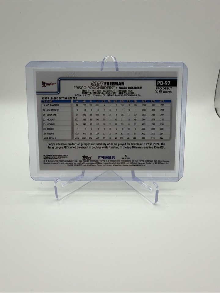 2025 Topps Pro Debut Cody Freeman Autograph #PD-97 Texas Rangers | eBay