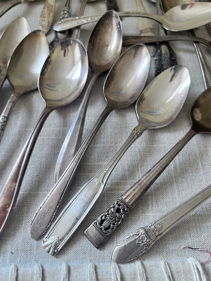 55 Vintage Silverplate SPOONS Mixed Lot Craft Silver | eBay