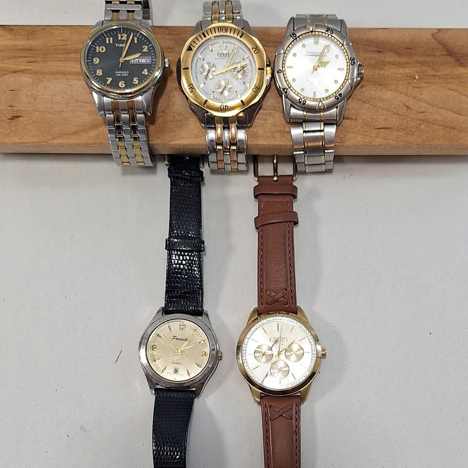 Lot of 5 Men’s Quartz Watches, Guess Chronograph, Timex Indiglo ...