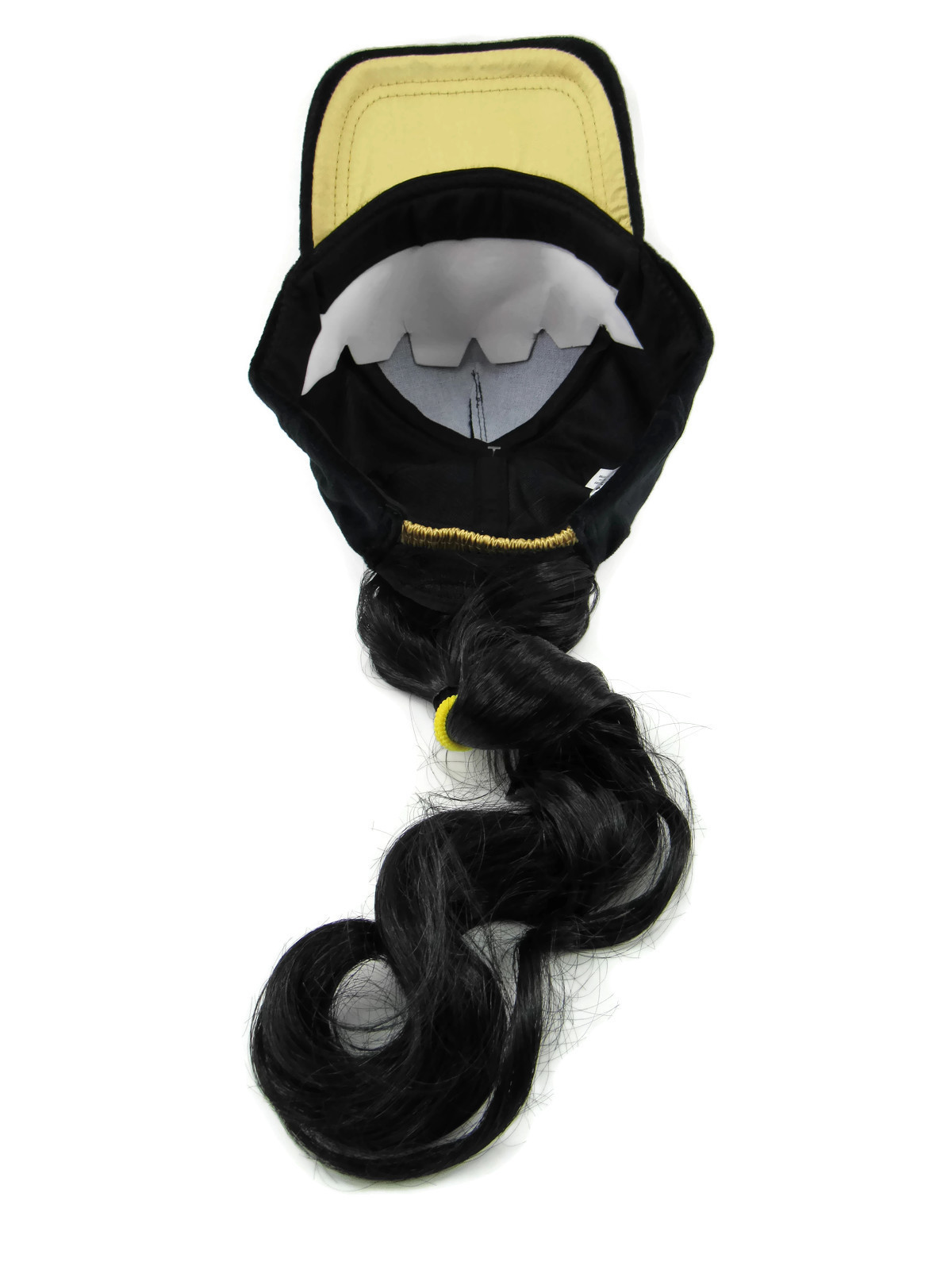 Baseball Hat with Brunette Faux Hair Black & Gold Cat Girls Cap One ...