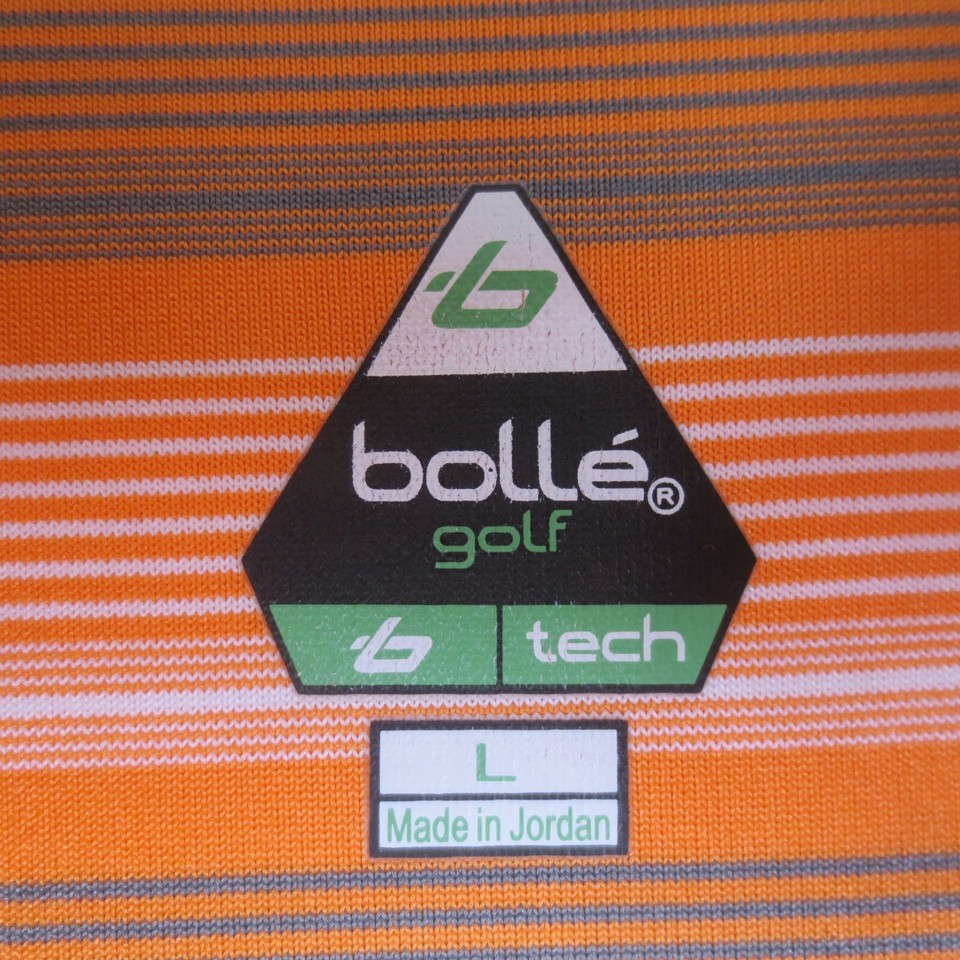 Bolle Polo Shirt Mens L Orange Stripe Short Sleeve Stretch Causal Golf ...