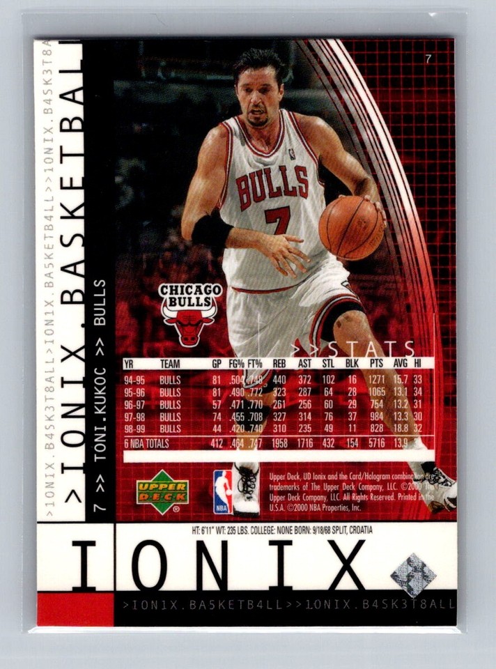 1999-00 Upper Deck Ionix #7 Toni Kukoc Chicago Bulls | eBay