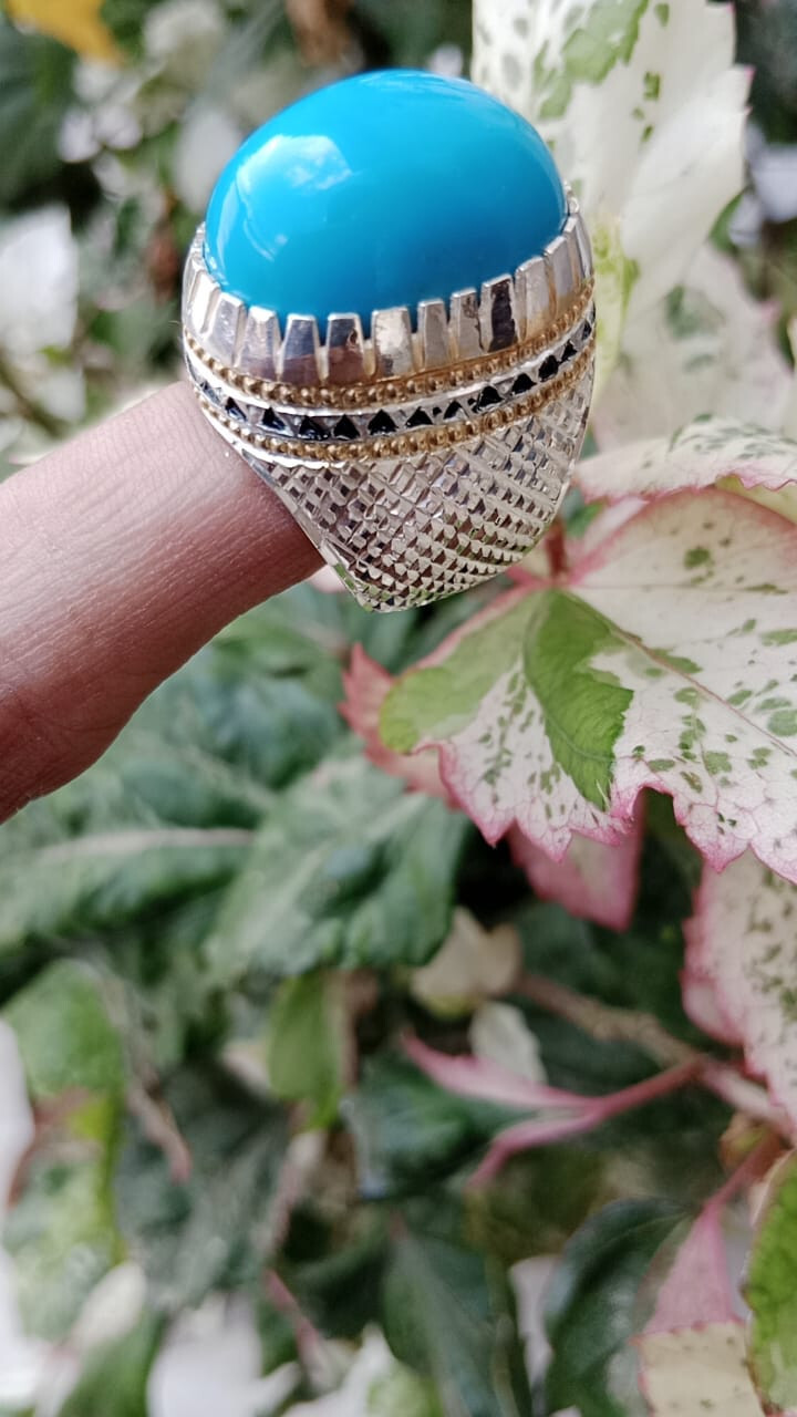 Natural clean blue Feroza Ring For Men turquoise ring feroza Ring best ...