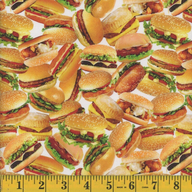 Cotton Fast Food Burgers Cheeseburgers Hamburgers Fabric Print by Yard ...