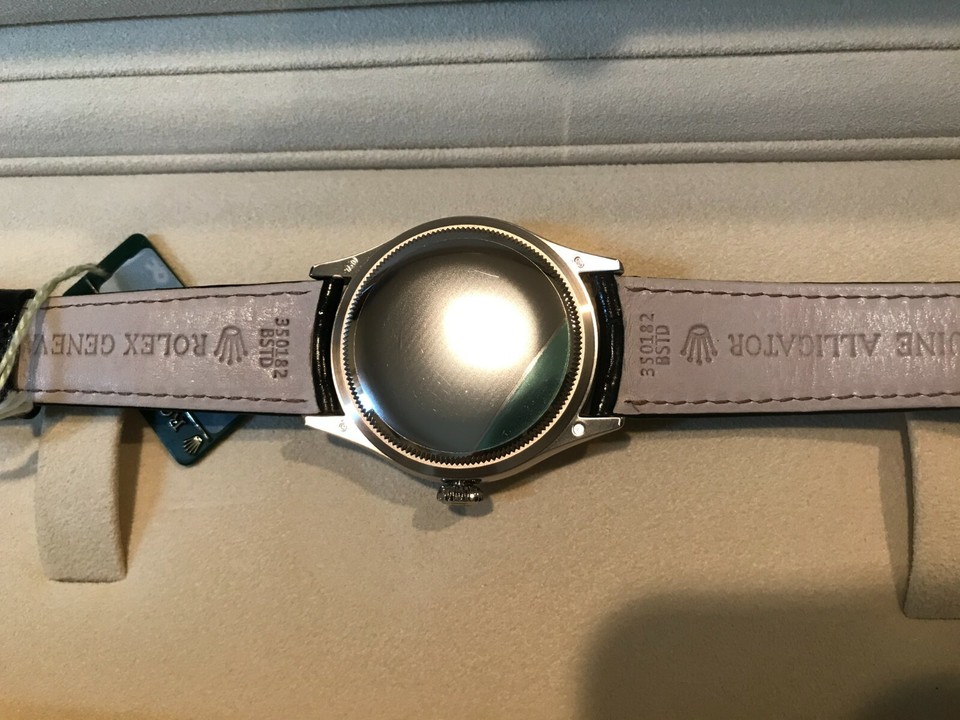 ROLEX 2020 50529 Cellini Dual Time Black Dial Leather Band 18K White ...