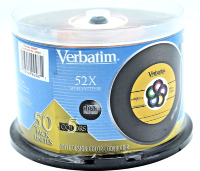 50 pack VERBATIM 52X CD-R Digital Vinyl 700MB Media Disc Spindle 94587 ...