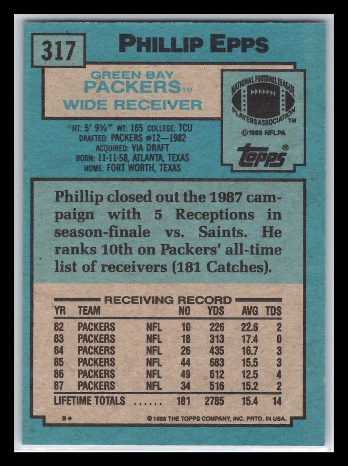 1988 Topps #317 Phillip Epps | eBay