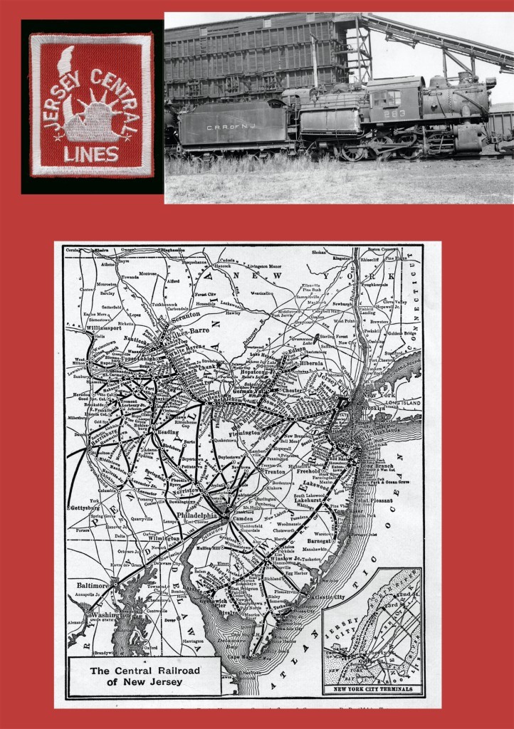 1914 CENTRAL RAILROAD OF NEW JERSEY SYSTEM MAP w/ CNJ RR PATCH & PRINT ...