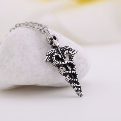 Caduceus Symbol Medicine Double Snakes Pendant Medical Sign Necklace ...