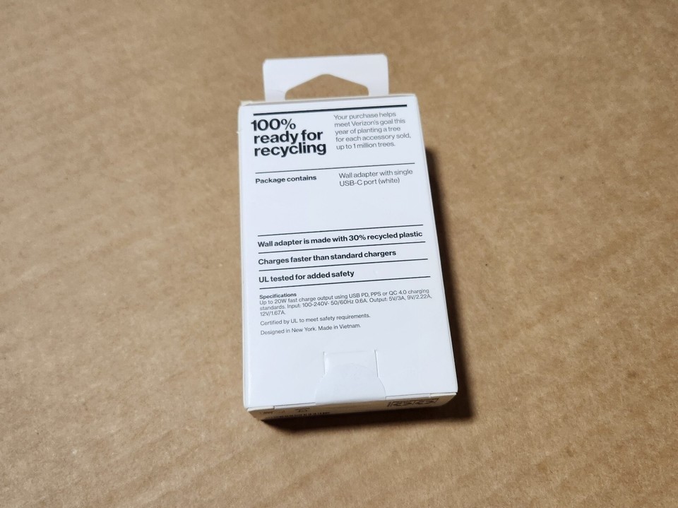 20W USB-C Wall Adapter VERIZON Genuine Power Adapter Single USB-C Port ...