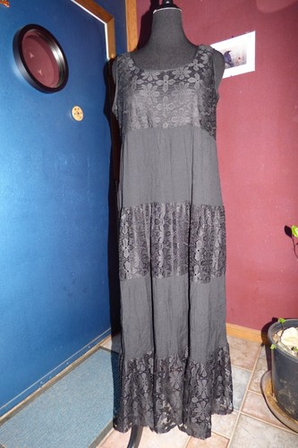 GOTH BOHO BLACK TIERED LACE GAUZE SLEEVELESS MAXI DRESS XL | eBay