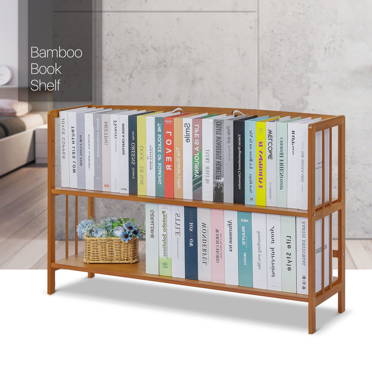 35"Natural Bamboo[ADJUSTABLE SHELVES]2-Tier Tabletop Book Rack Desktop ...