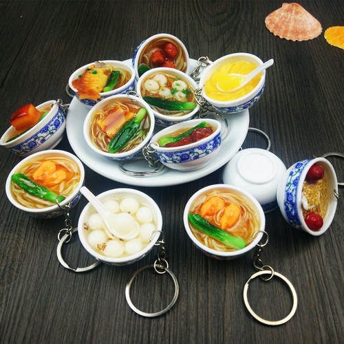 Blue And White Porcelain Mini Food Keychain Chinese Food Simulation Key ...
