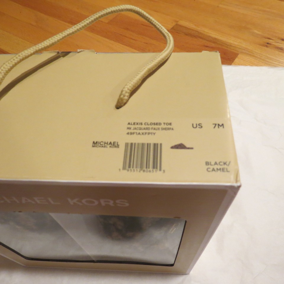 Michael Kors Alexis Closed Toe MK Jacquard Faux Sherpa Slippers 7 ...