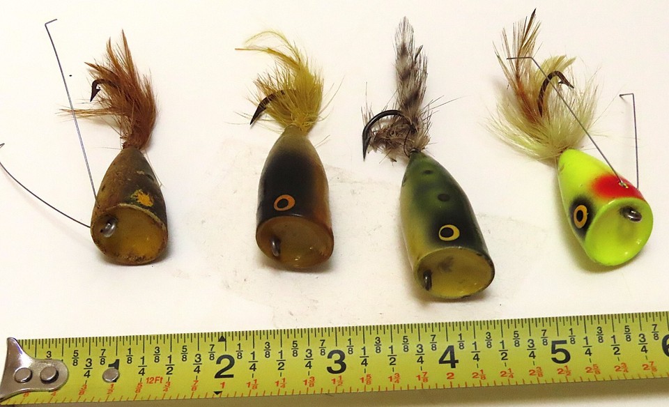 Four (4) Vintage Fly Fishing Poppers, Two Weedless | eBay