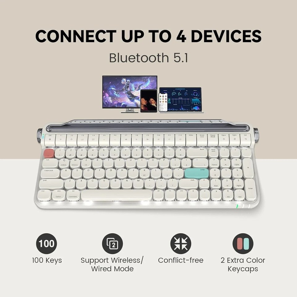 Oxbot Mechanical Keyboard,Multi OS Gaming Keyboard BT or wired with ...