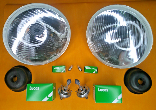 7 INCH ROUND DOMED HEADLIGHT + PILOT HALOGEN CONVERSION KIT - WITH H4 ...