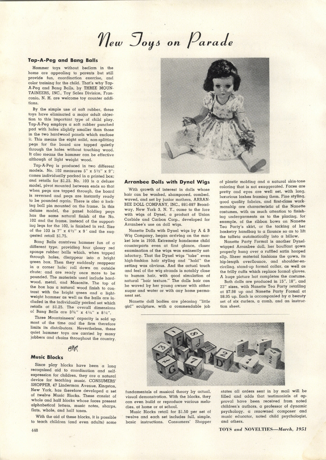 1951 PAPER AD Article Arranbee Dolls Nenette Dynel Wigs by A&B Wig Co ...