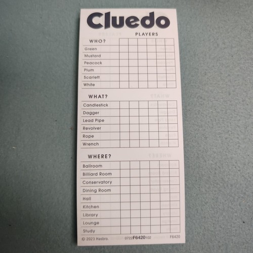 Hasbro Gaming Cluedo Board Game Reimagined 2023 Notepad Only Spares ...