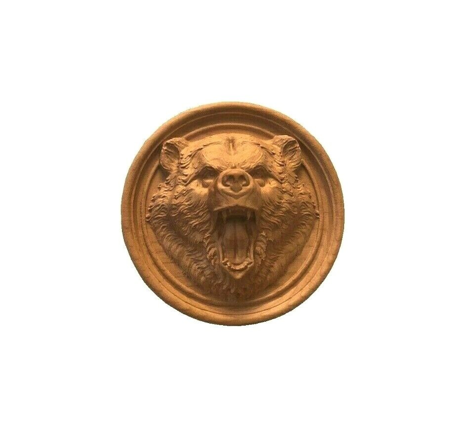 Solid Hardwood Bear Head in Round Frame | eBay