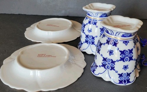 Bombay Cup And Saucer Blue And White Gold Accents Tea Coffee Floral Set ...