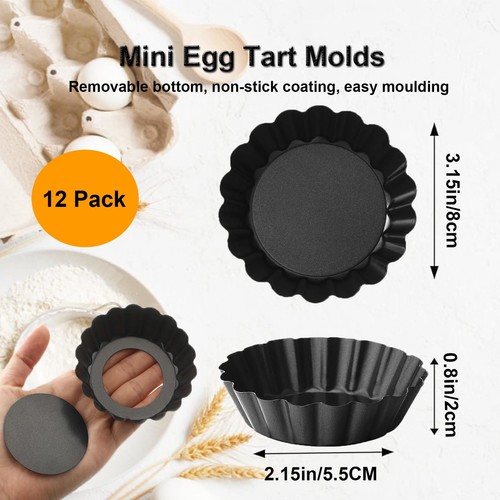 3 Inch Mini Tart Pans 12 Pack, Round Egg Tart Molds with Removable ...