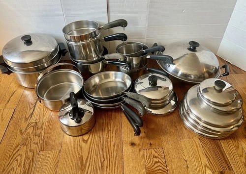 Vintage REVERE WARE Copper Bottom 28 PC Cookware Set Pots Pans Kettle ...