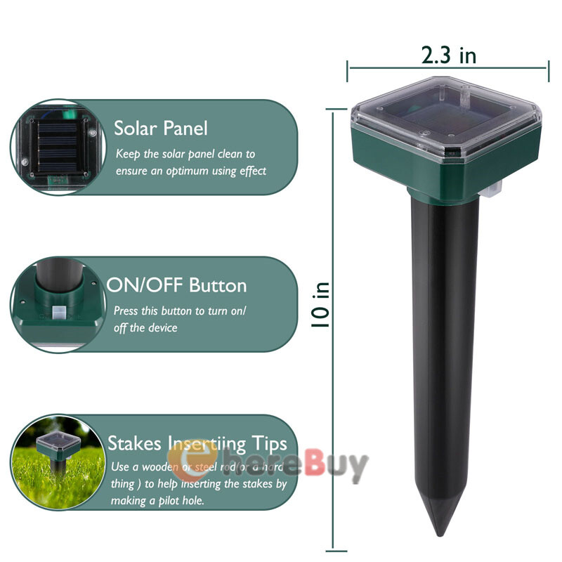 2~8 Pack Solar Power Ultrasonic Mice Gopher Mole Pest Snake Repellent ...