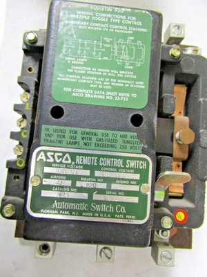 ️ASCO 30 AMP REMOTE SWITCH COIL 120VAC SERVICE VOLTS 600 3 PHASE CAT ...