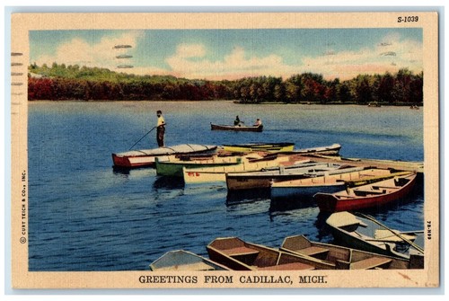 1949 Greetings From Cadillac Canoeing Scene Michigan MI Unposted Boats ...