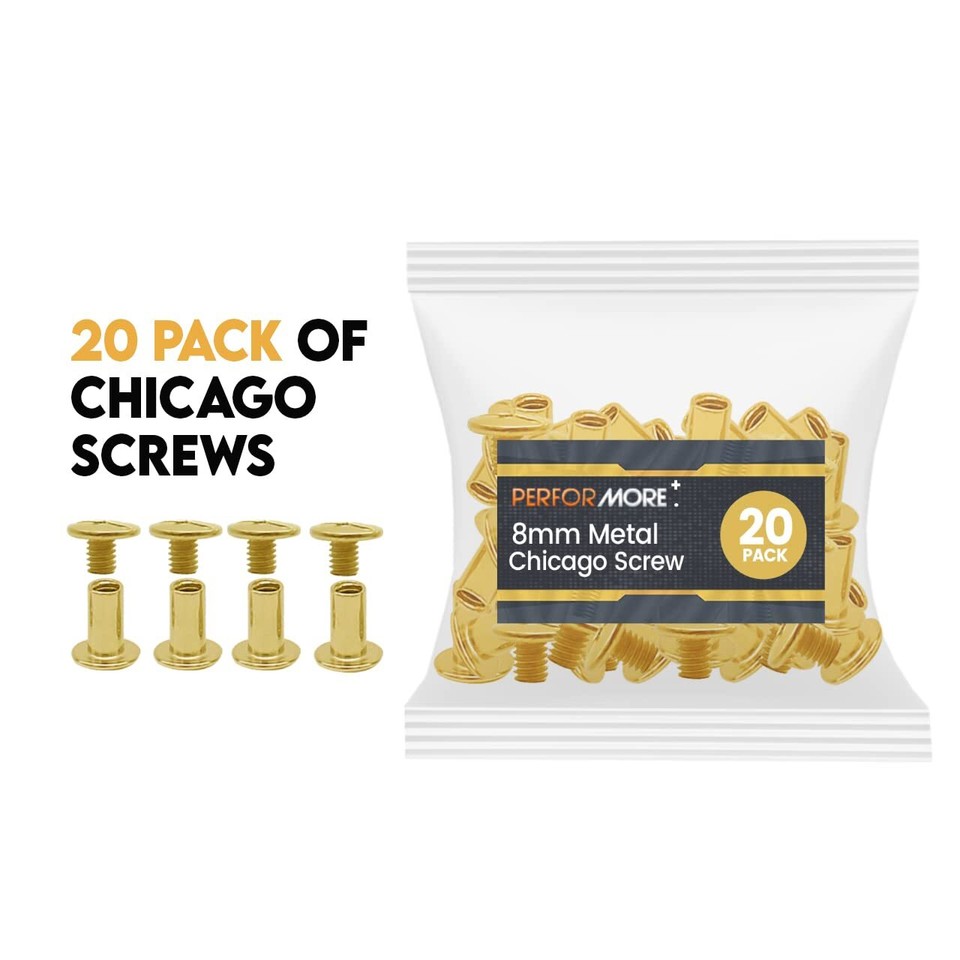 20 Pack of Chicago Screw Post Binding Screws, 8mm Brass Plated Metal ...