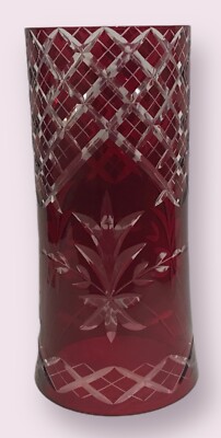 Bohemian Czech Crystal Hurricane Shade~Candle Chimney~Ruby Red~Cut to ...