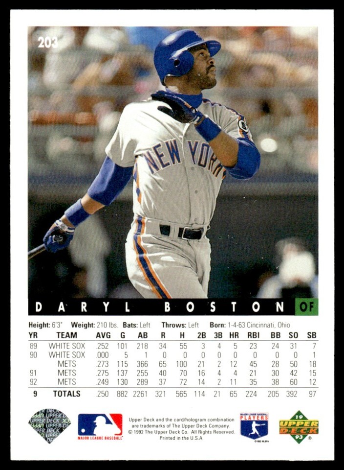 Daryl Boston 1993 Upper Deck #203 New York Mets 24937 Baseball Card | eBay