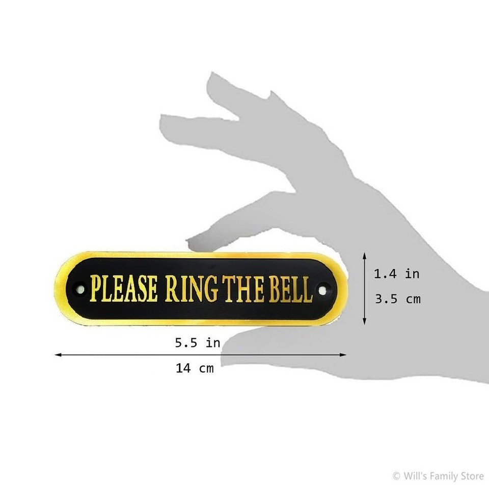 Please Ring the Bell Doorbell Sign with Screws Black and Golden 5.5x1.4 ...