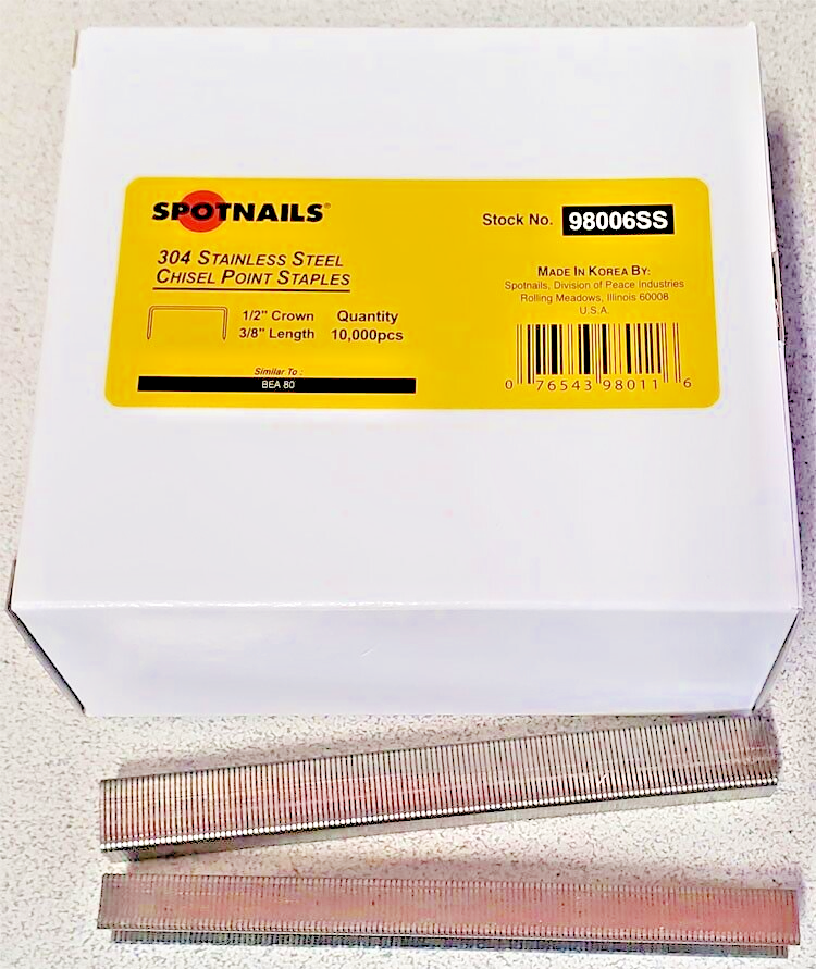 98004SS 21 gauge, 1/2" x 1/4" Leg Stainless Steel Upholstery Staples ...